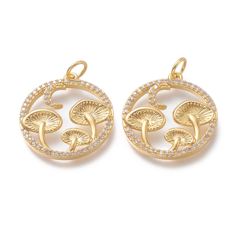 Autumn Theme Brass Micro Pave Clear Cubic Zirconia Pendants with Jump ...