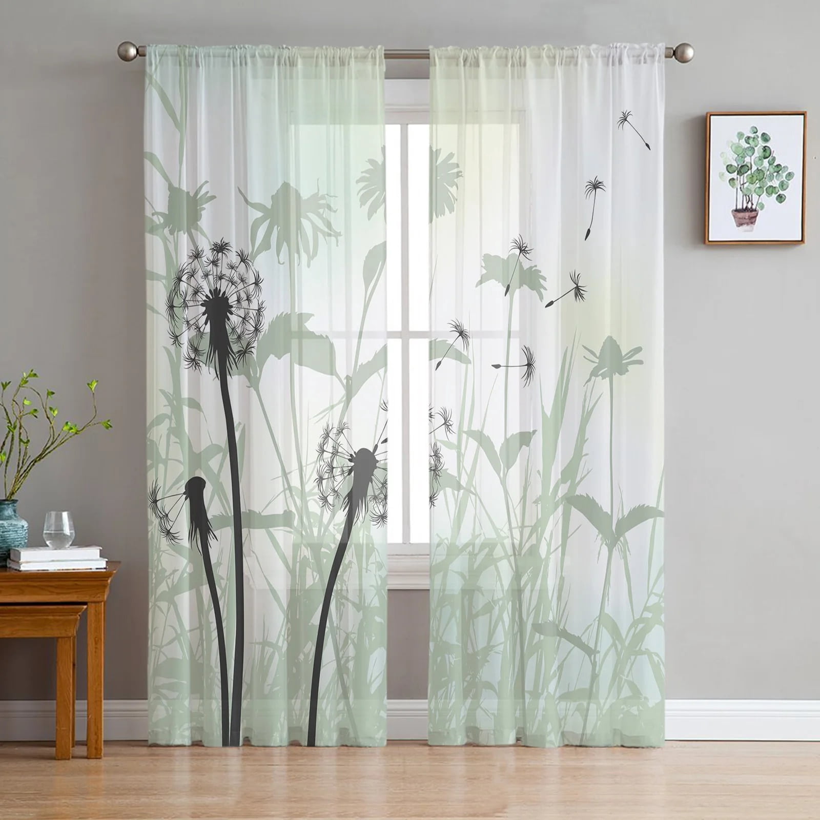 Autumn Theme Dandelion Flowers Tulle Curtains for Bedroom Modern Voile ...
