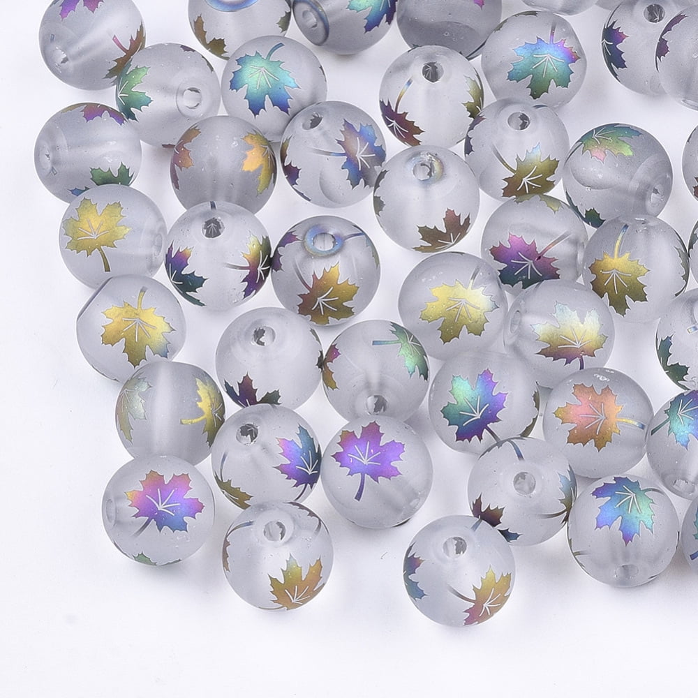 Autumn Theme Electroplate Transparent Glass Beads Frosted Round with ...