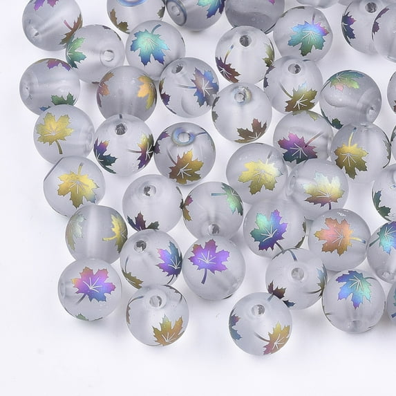 Autumn Theme Electroplate Transparent Glass Beads Frosted Round with ...