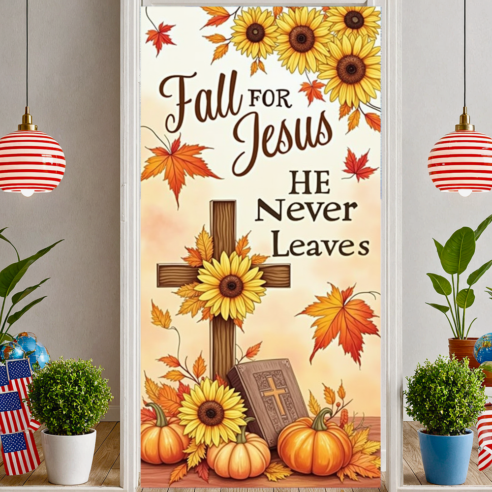 Autumn Theme Fall for Jesus Religious Banner Wooden Cross Sunflower ...