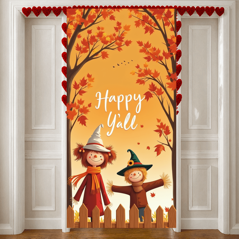 Autumn Theme Happy Y'all Banner Scarecrow Design Fall Leaves Decoration ...