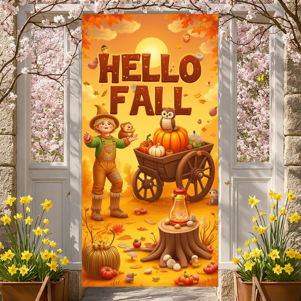 Autumn Theme Hello Fall Banner Thanksgiving Decor Maple Leaves ...