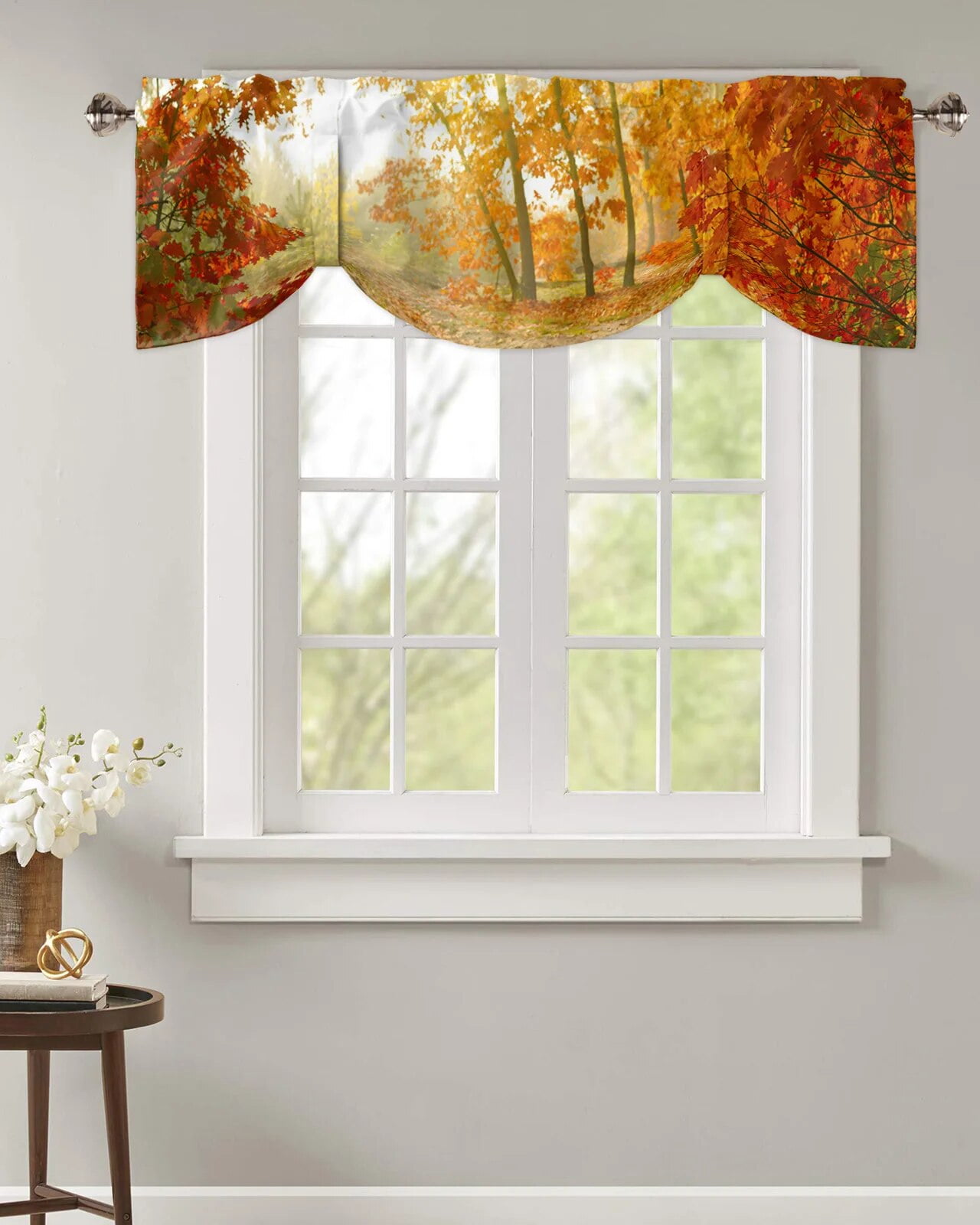 Autumn Theme Maple Leaf Woods Window Curtain Kitchen Cabinet Coffee Tie ...