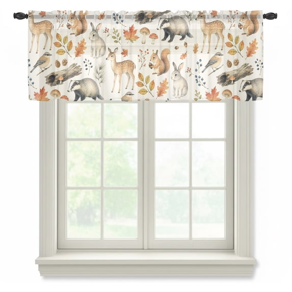 Autumn Theme Semi Sheer Valance Curtains, Rustic Squirrel Rabbit Deer ...