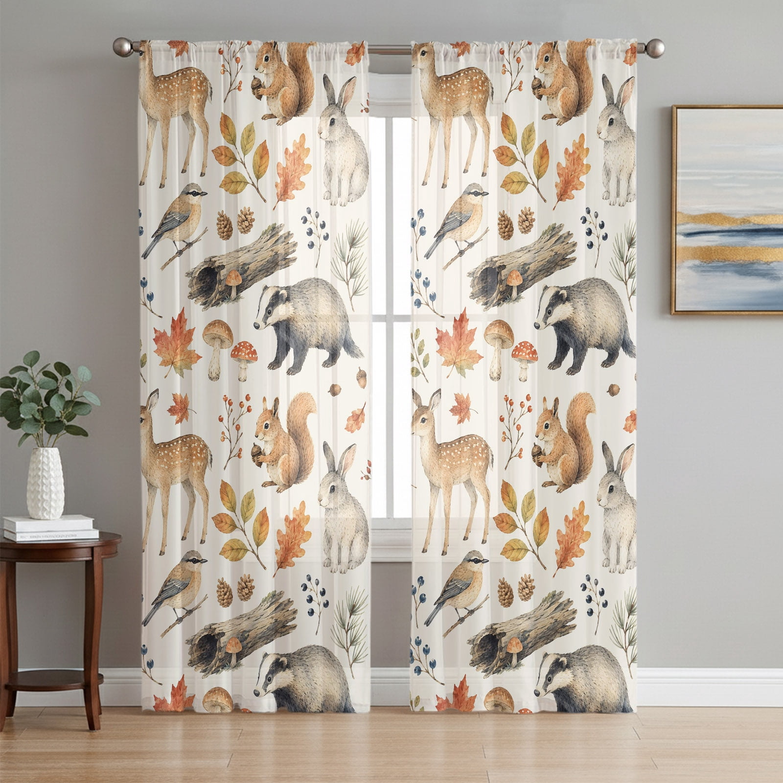 Autumn Theme Sheer Curtains for Living Room Bedroom, Rustic Squirrel ...