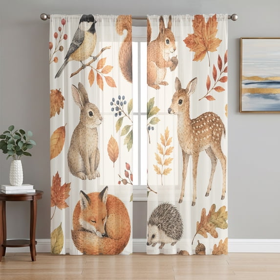 Autumn Theme Sheer Curtains for Living Room Bedroom, Rustic Squirrel ...