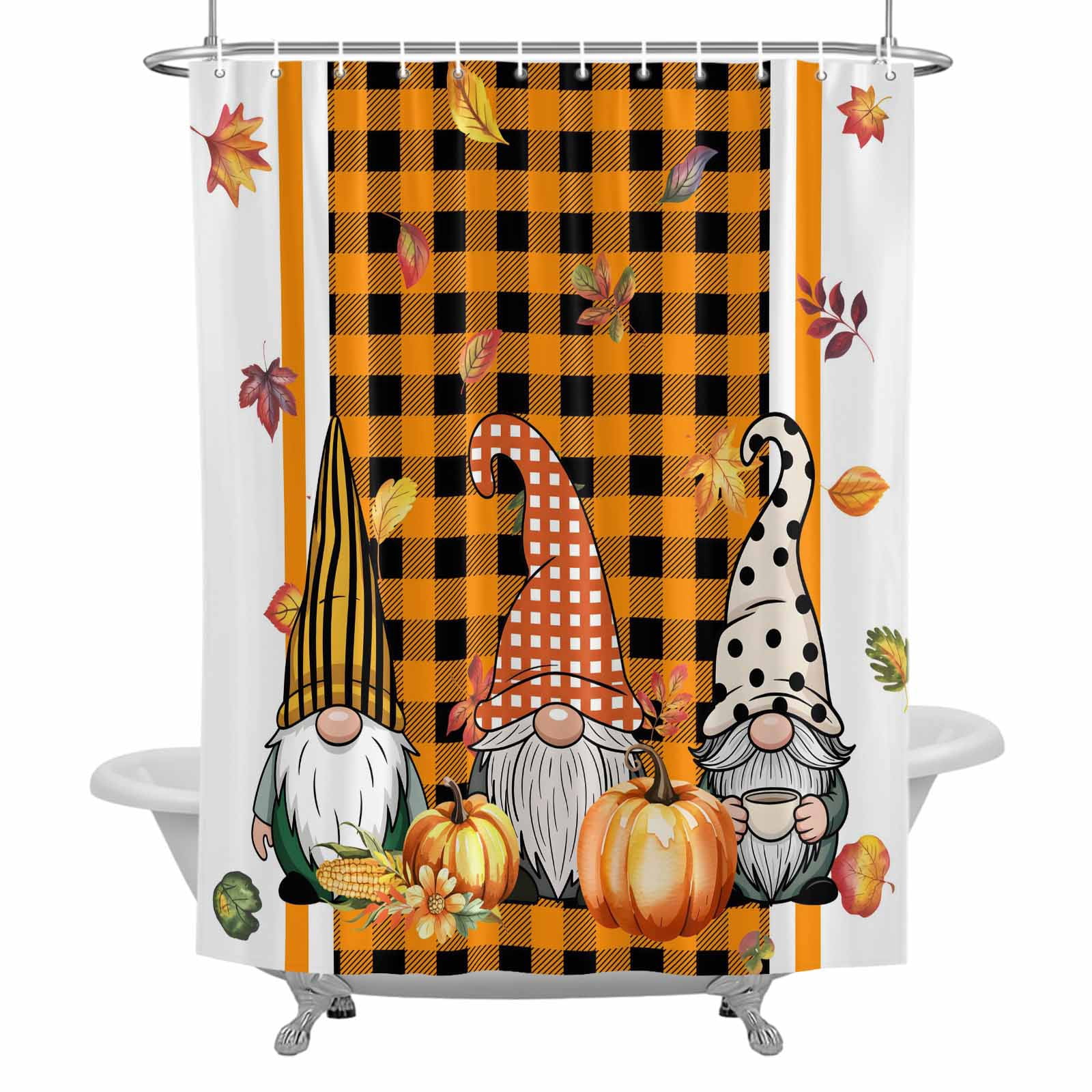 Autumn Theme Shower Curtain for Bathroom, Retro Pumpkin Gnome Floral ...