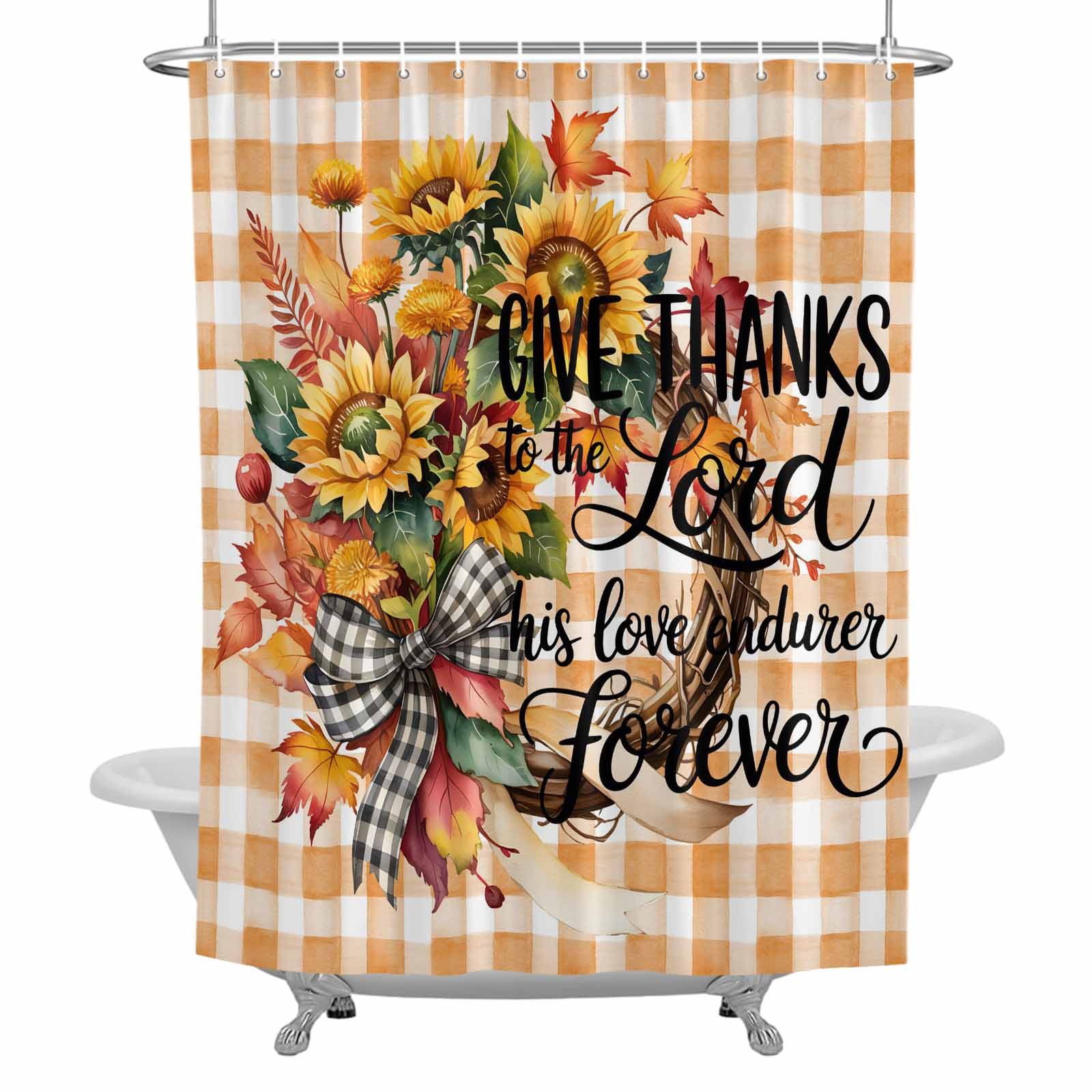 Autumn Theme Shower Curtain for Bathroom, Vintage Yellow Floral Wreath ...