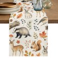 Autumn Theme Table Runner, Rustic Squirrel Rabbit Deer Badger Maple ...