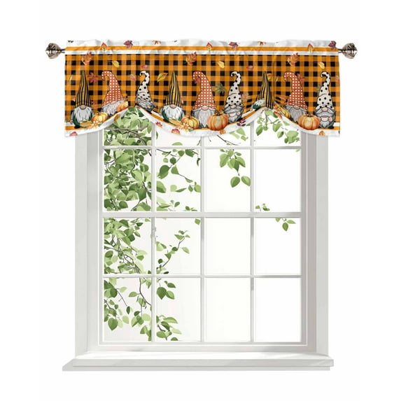 Autumn Theme Tie Up Valances Curtain, Adjustable Kitchen Retro Pumpkin ...