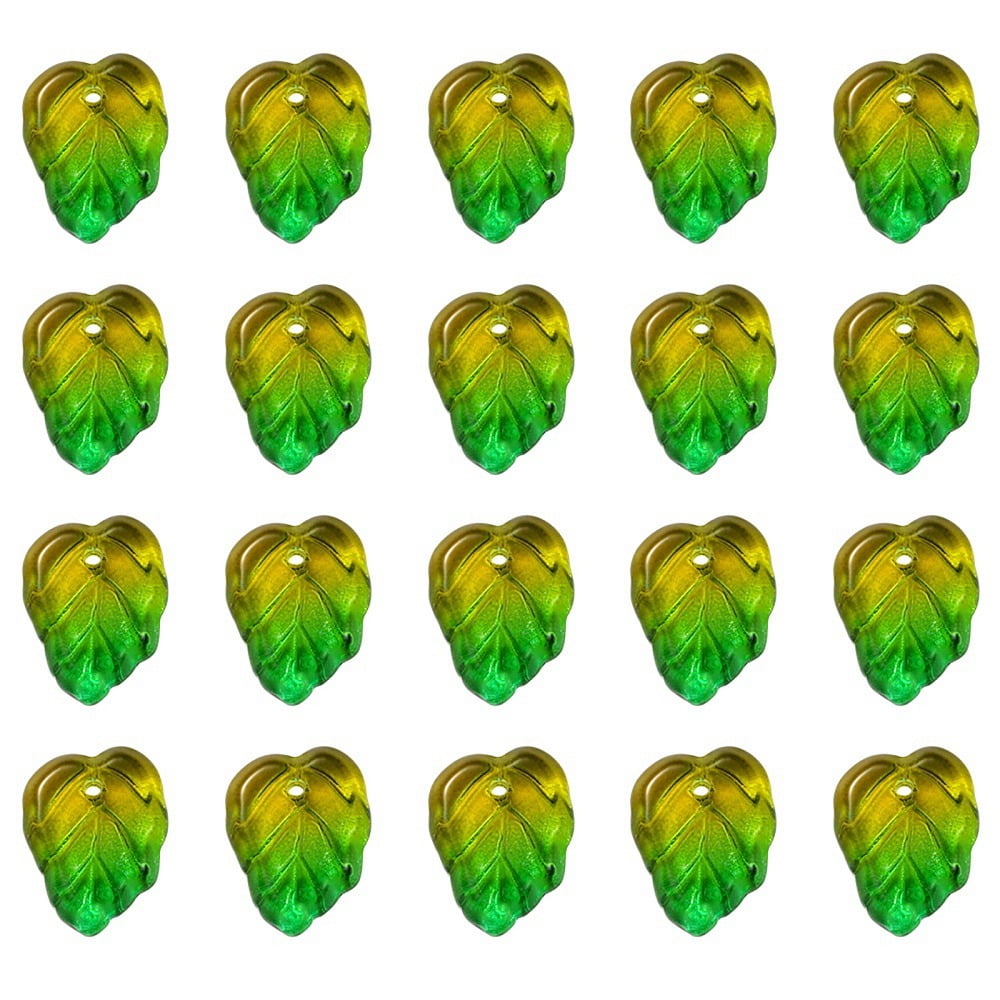 Autumn Theme Two-Tone Transparent Glass Charms Leaf Green Yellow 13 ...