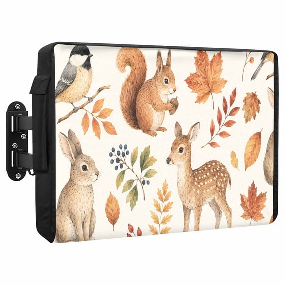 Autumn Theme Waterproof Outdoor TV Cover, Rustic Squirrel Rabbit Deer ...