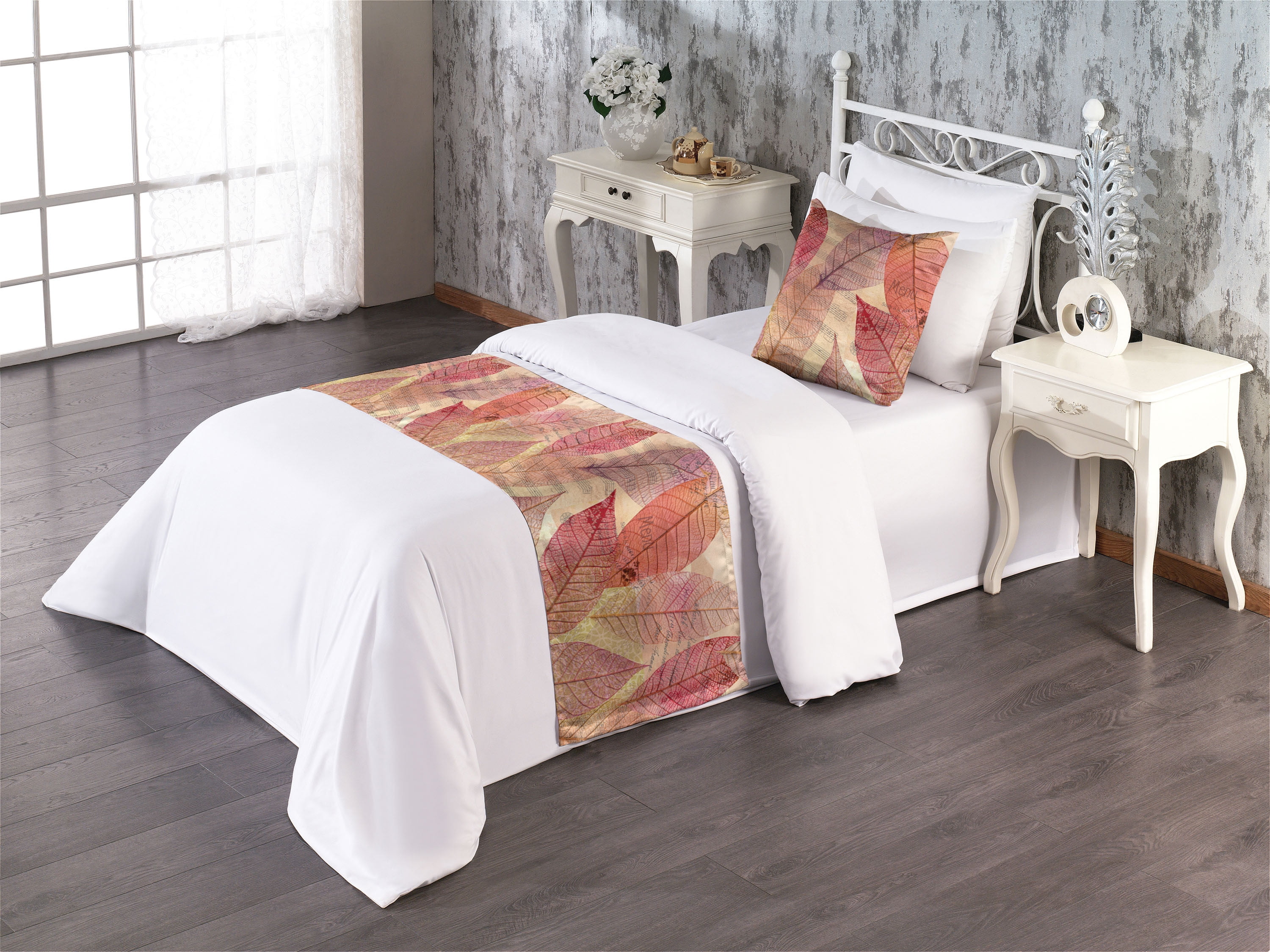 Autumn Themed Bed Runner Set, Fall Color Palette Melancholic Leafy ...