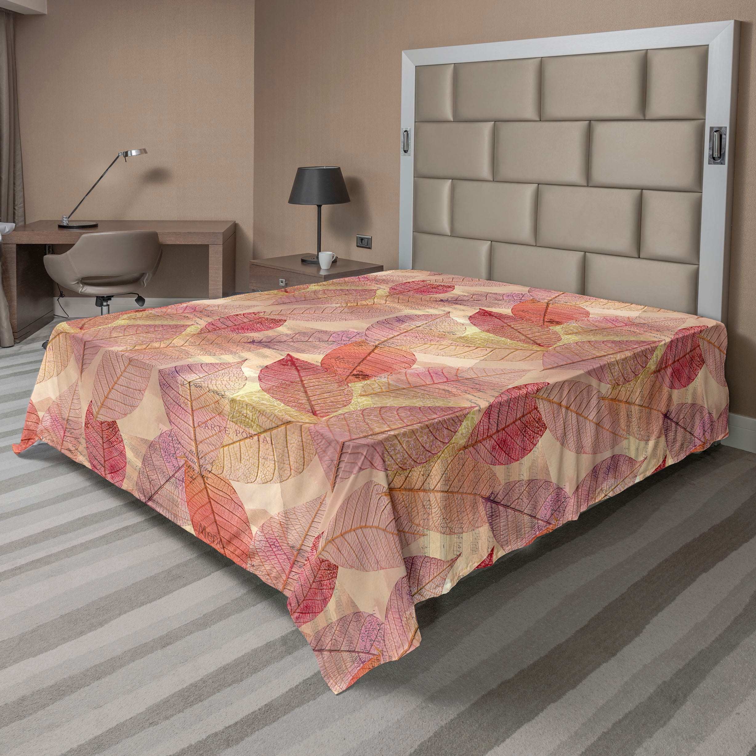 Autumn Themed Flat Sheet, Fall Color Palette Melancholic Leafy Design ...