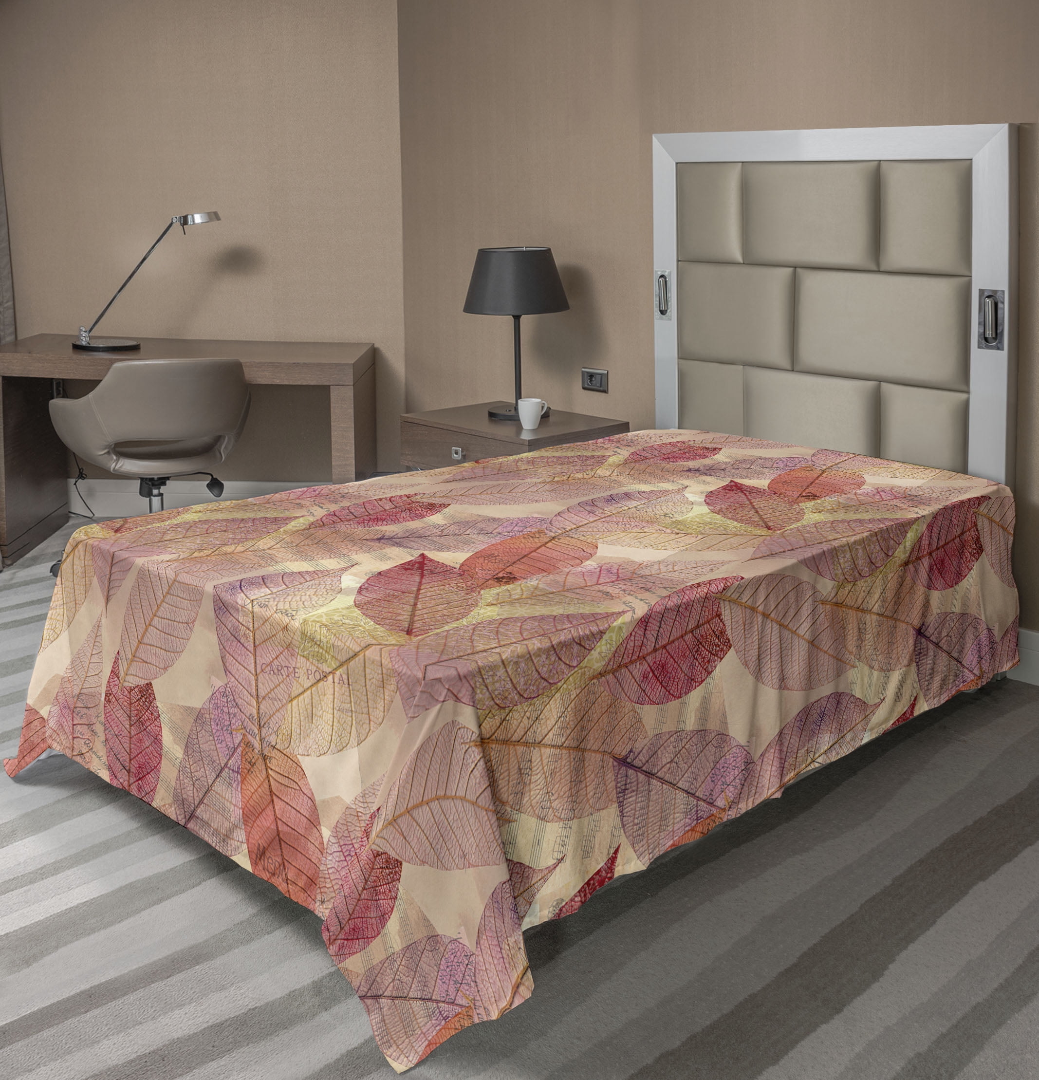 Autumn Themed Flat Sheet, Fall Color Palette Melancholic Leafy Design ...