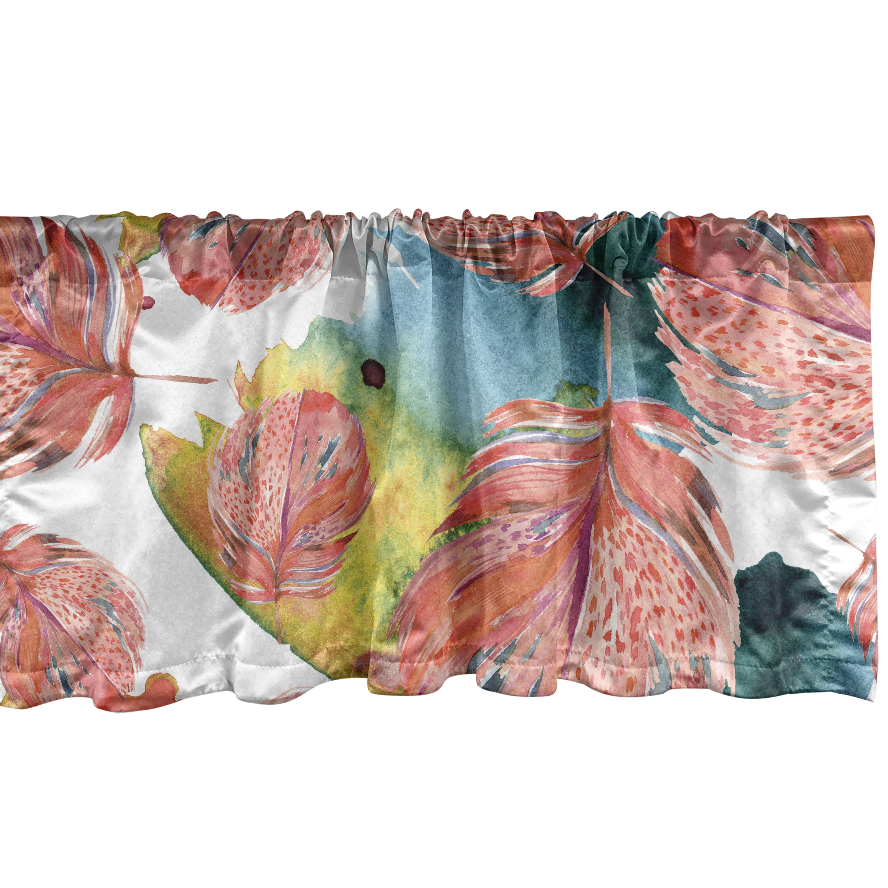 Autumn Themed Window Valance, Pastel Colors Bird Feathers Pattern on ...