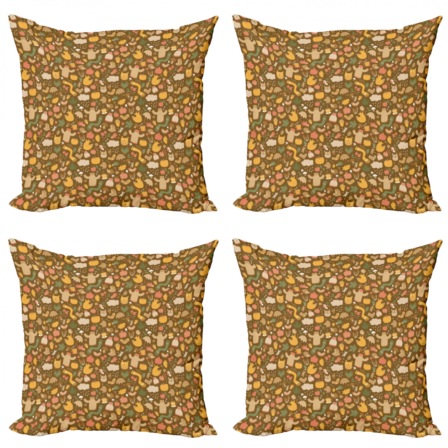 Ambesonne Autumn Throw Pillow Cover 4 Pack, Fall Season Elements, 24 ...