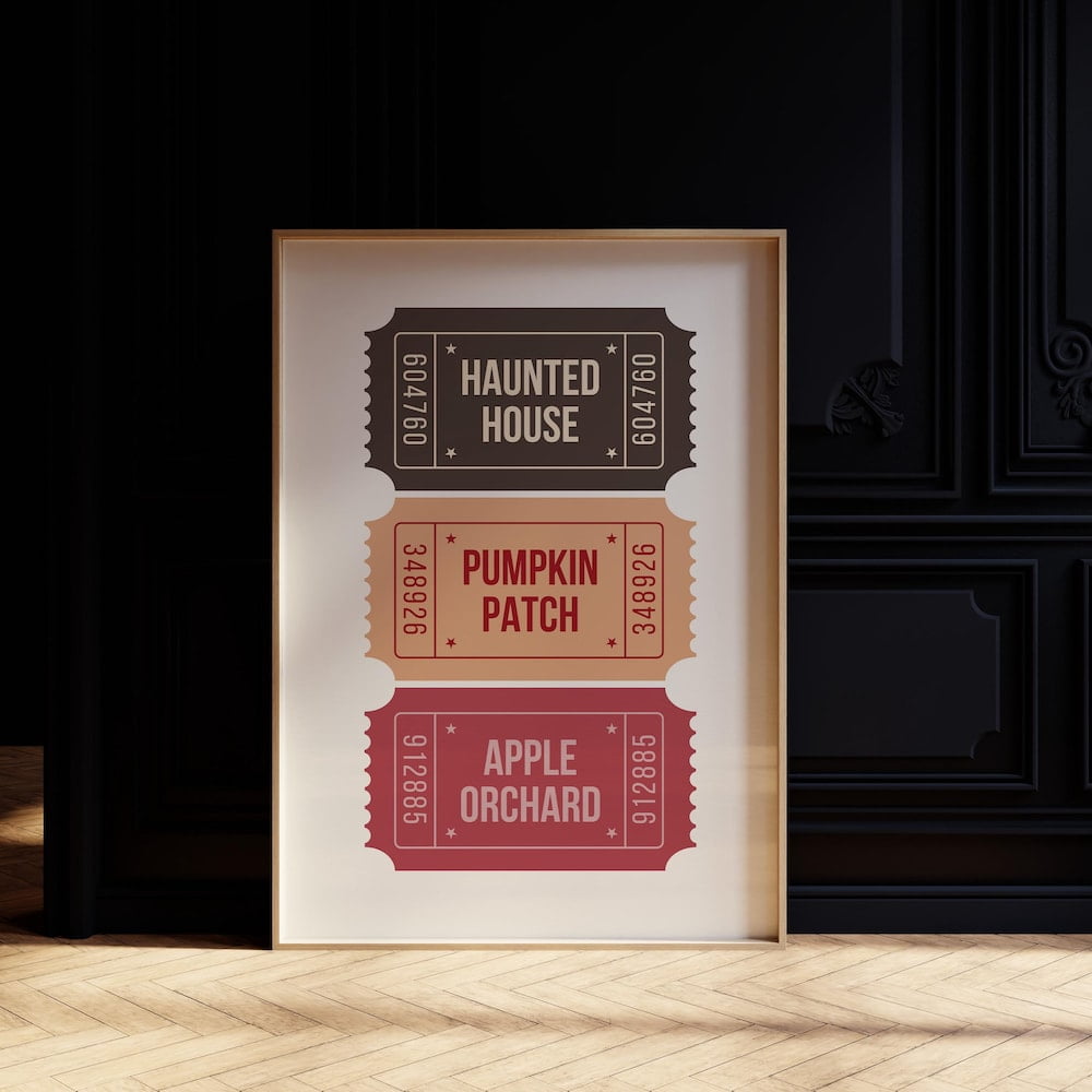 Autumn Ticket Stub Print: Pumpkin Patch, Haunted House, Apple Orchard ...