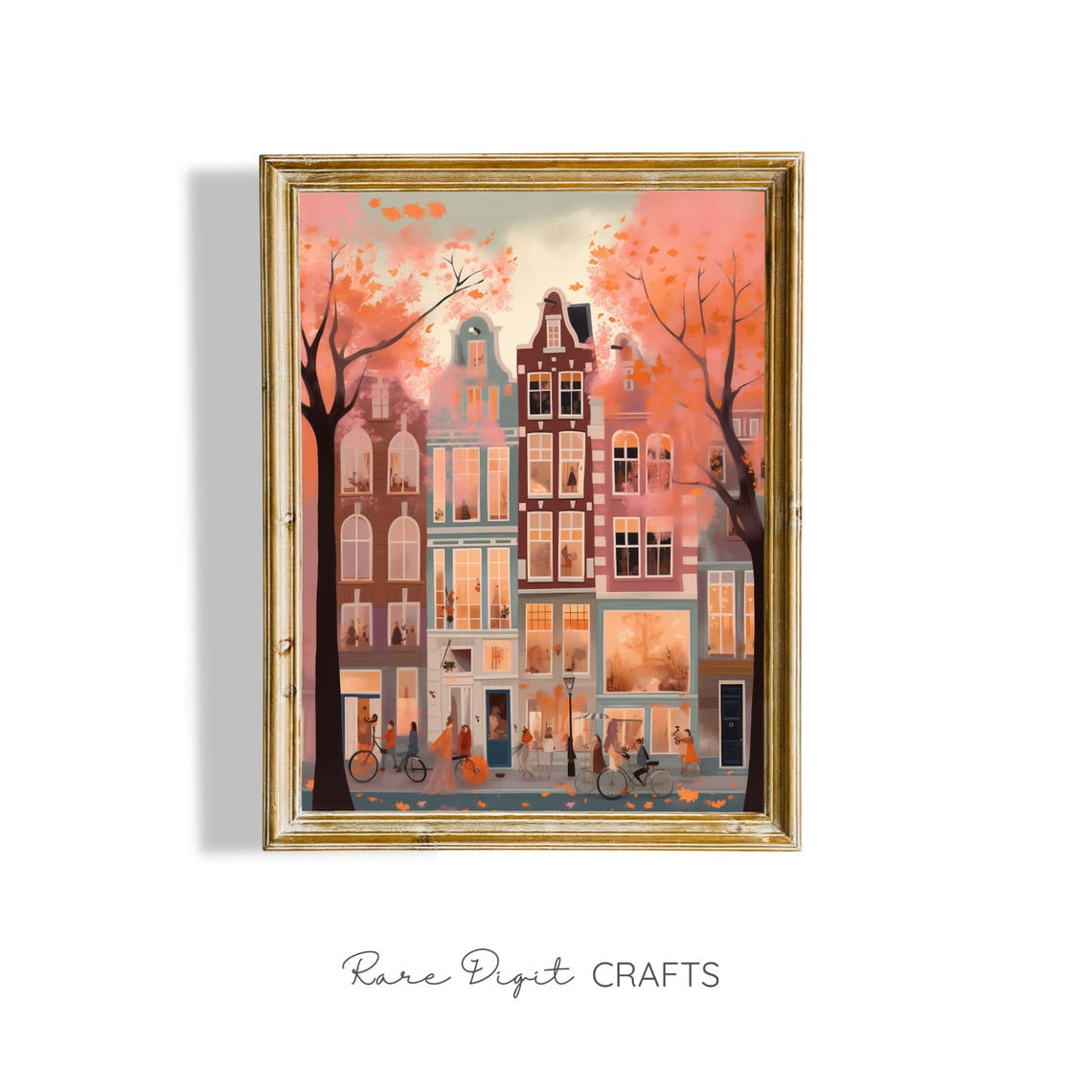 Autumn Townhouse Poster Cozy Fall Village Illustration Home Decor, 8x12 ...