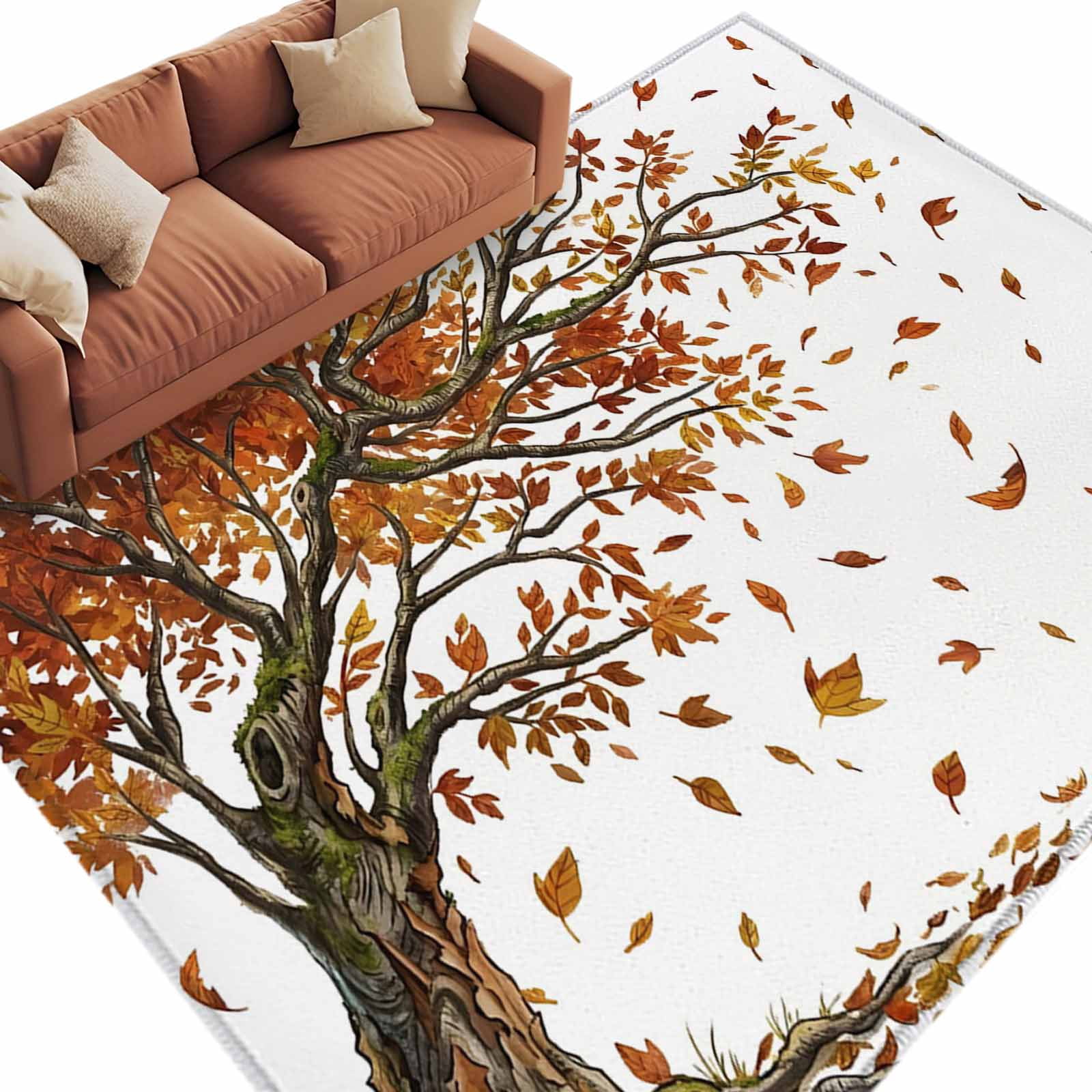 Autumn Tree 5'x8' Large Area Rugs Vintage Orange Red Fall Maple Leaf ...