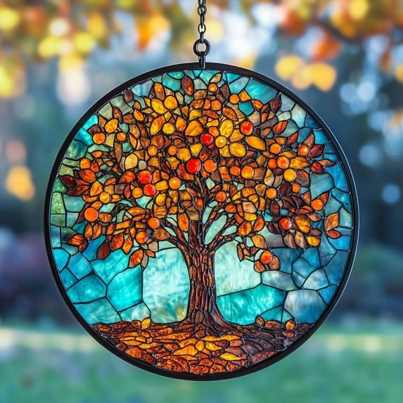 Autumn Tree Acrylic Faux Stained Glass Suncatcher Window Hanging – Fall ...