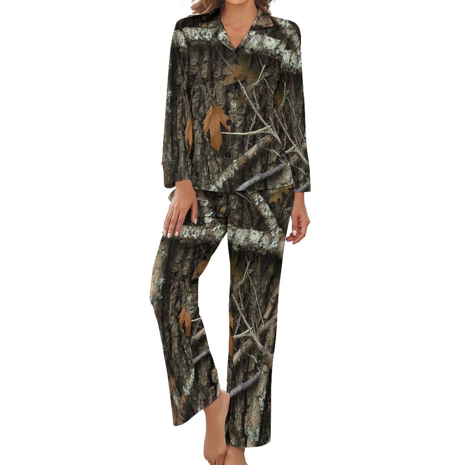 Autumn Tree Bark Print Pajamas Woman Vintage Pajamas Set 2 Piece Long ...