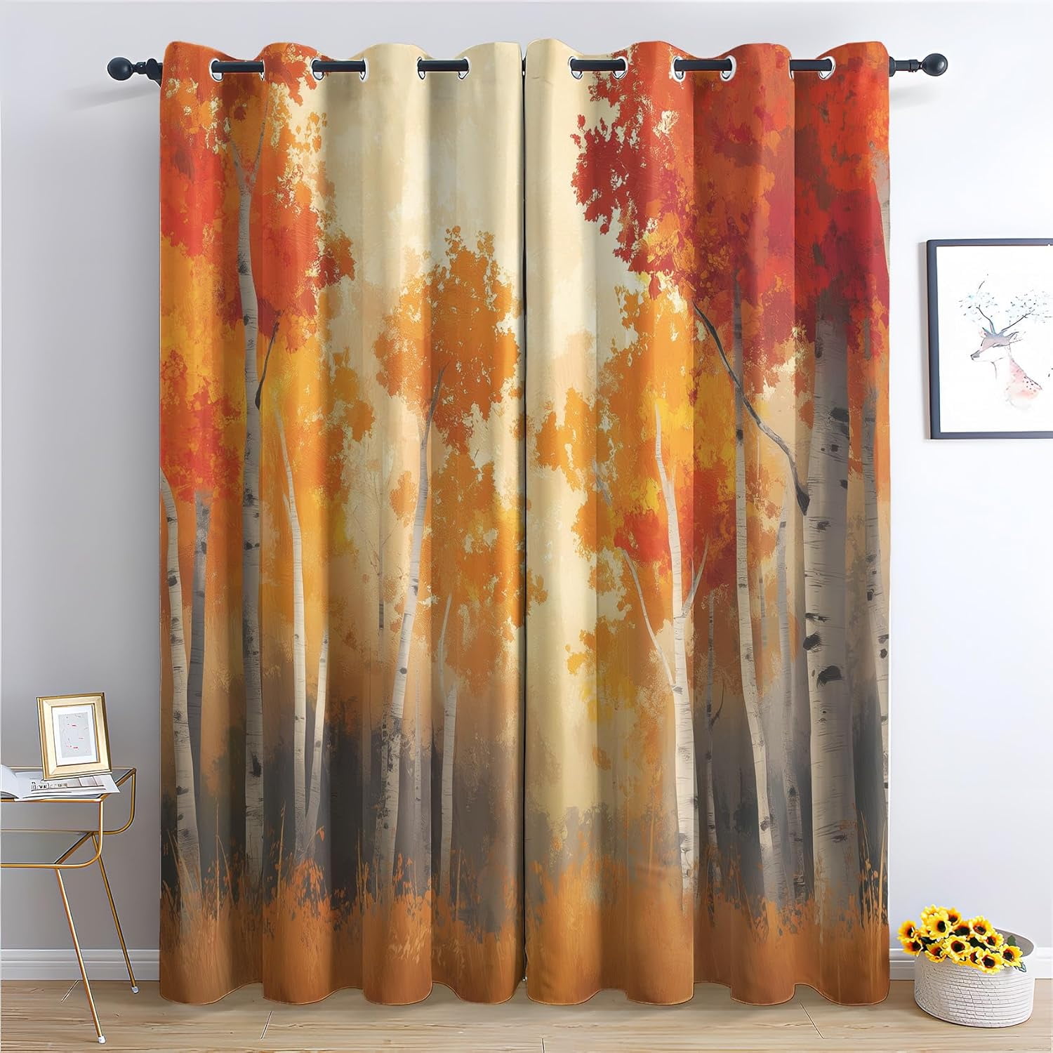 Autumn Tree Curtains, Fall Leaf Tree Window Curtains, Natural Landscape ...