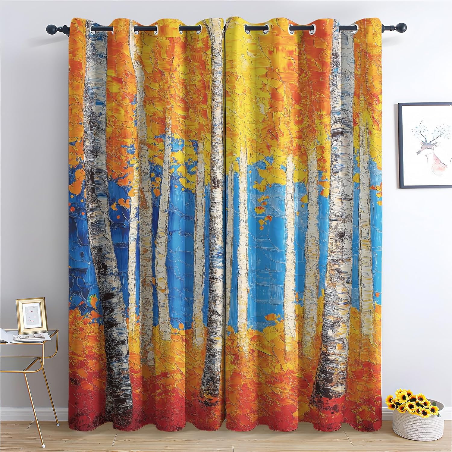 Autumn Tree Curtains, Fall Tree Leaf Window Curtains, Natural Landscape ...