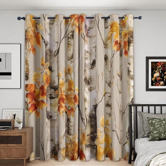 Autumn Tree Curtains for Living Room, Forest Pattern Design Blackout ...
