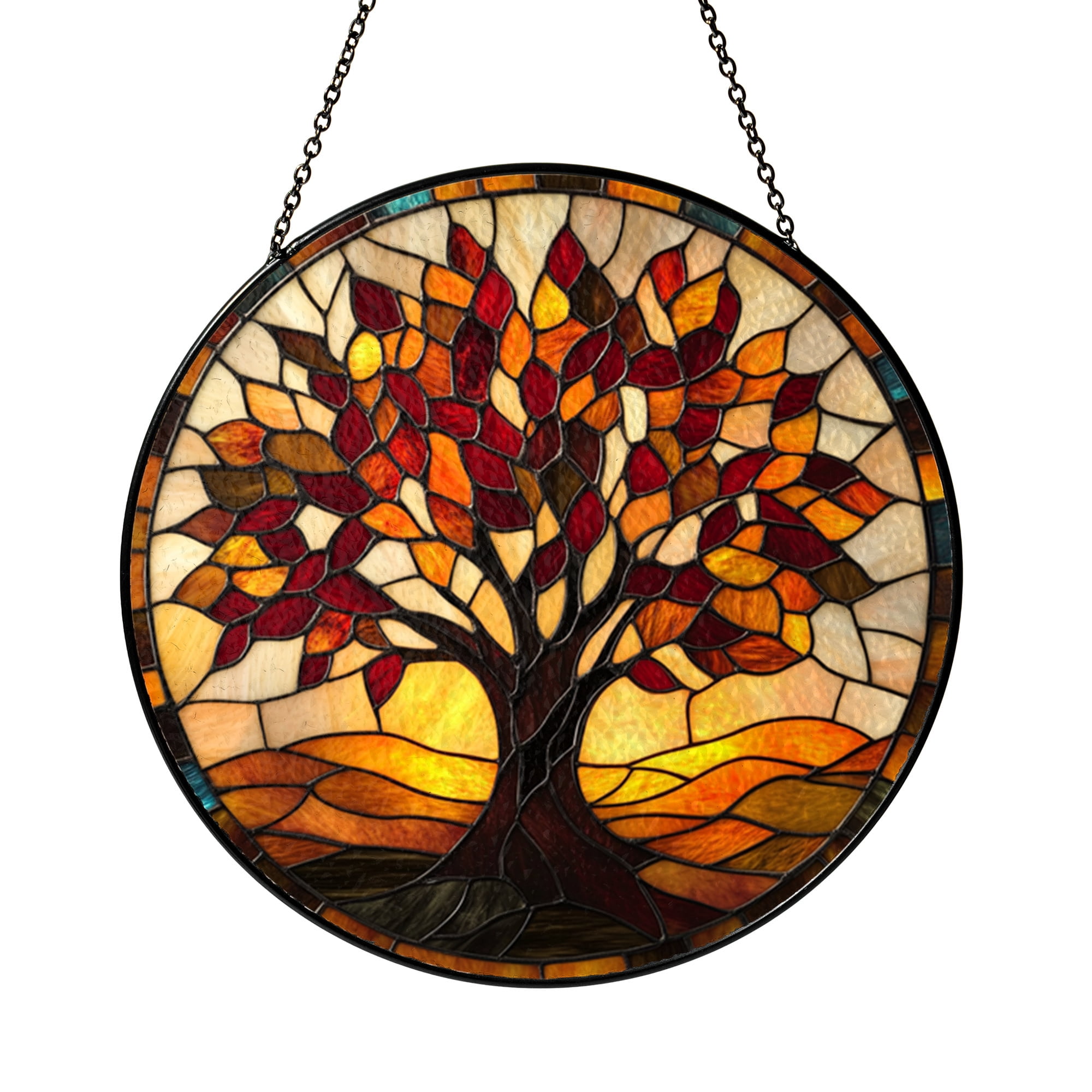 Autumn Tree Faux Stained Glass Style Suncatcher, Rustic Forest Window ...