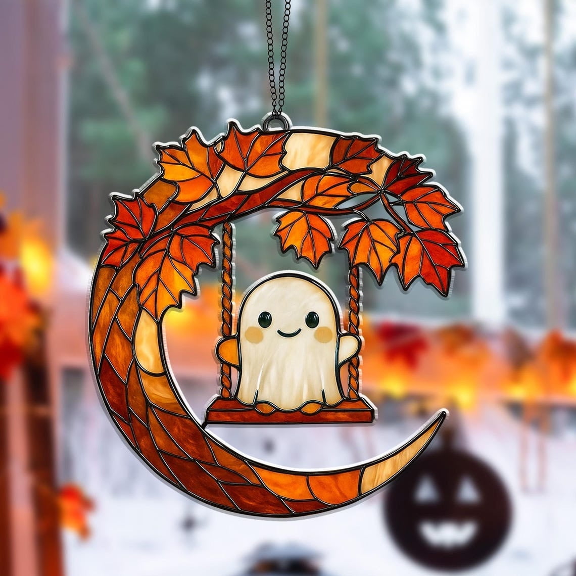 Autumn Tree Ghost 2D Flat Acrylic Suncatcher – Cute Ghost Window ...