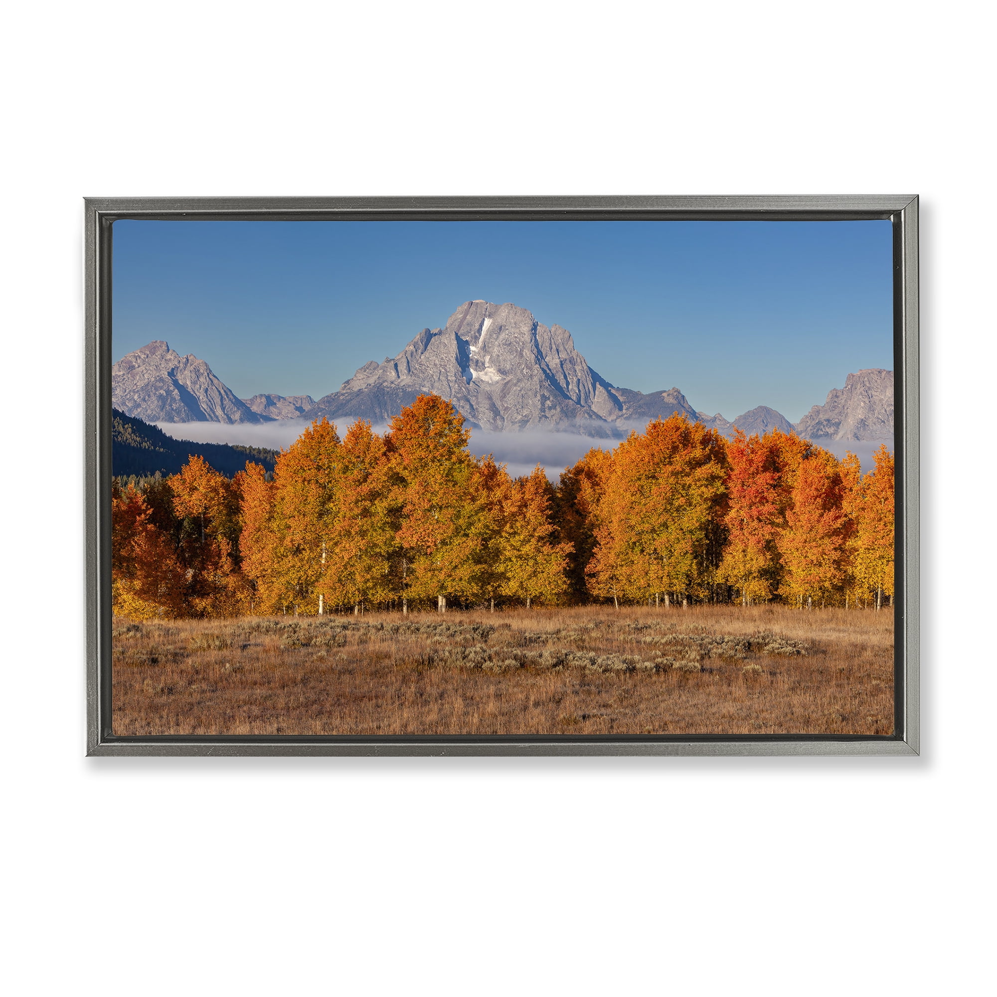 Autumn Tree Line With Mountain Gray Framed Floater Canvas Wall Art ...