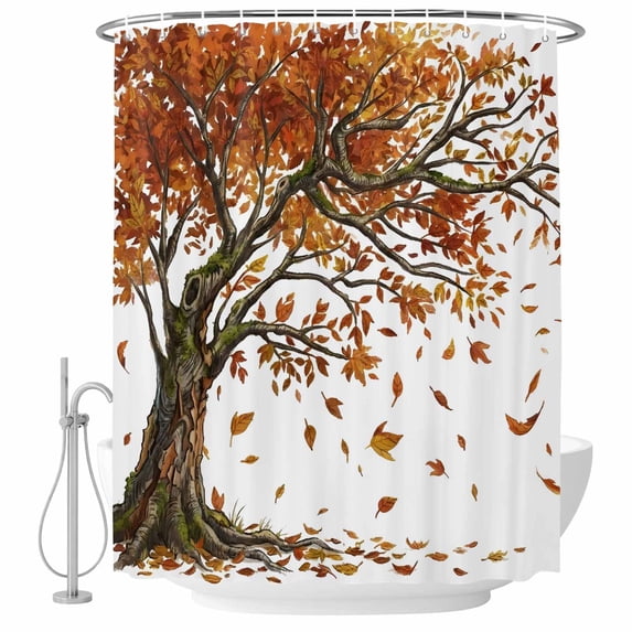 Autumn Tree Shower Curtain for Bathroom, Vintage Orange Red Fall Maple ...