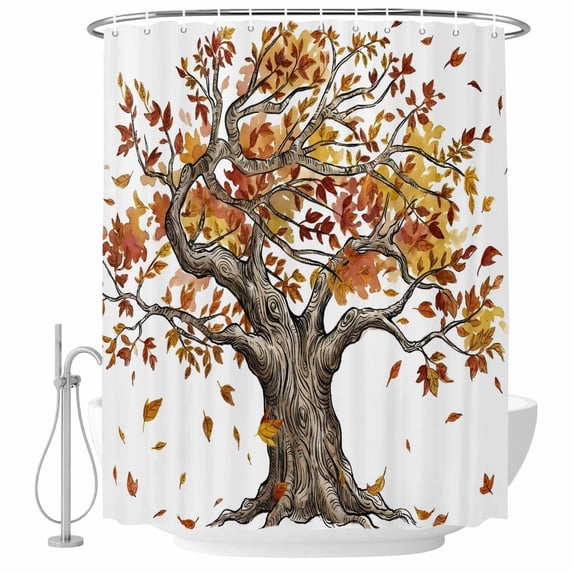 Autumn Tree Shower Curtain for Bathroom, Vintage Watercolor Orange Fall ...
