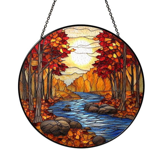 Autumn Tree Stained Glass Style Suncatcher Window Hanging, Decorative ...