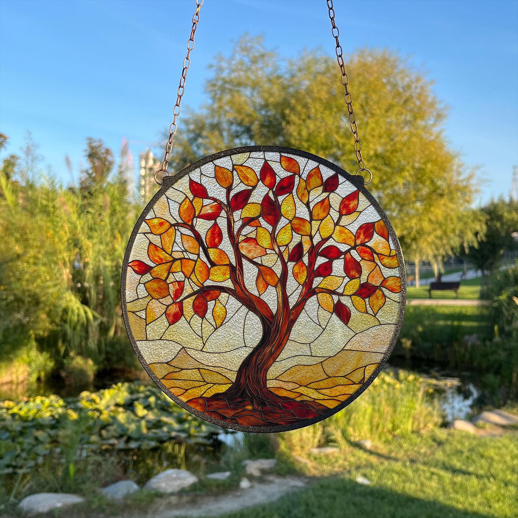 Autumn Tree Stained Glass Style Wall and Window Decoration, Sun Catcher ...