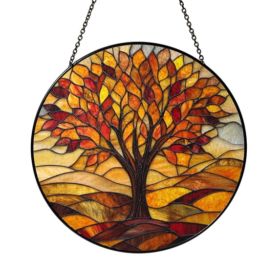 Autumn Tree Stained Glass Suncatcher, Fall Window Hanging Decor Accent ...