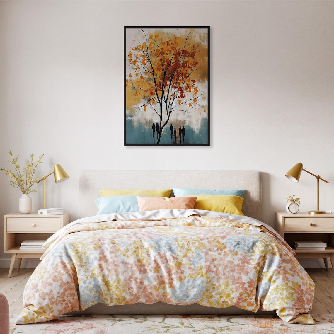 Autumn Tree Wall Art Poster Abstract Fall Leaves With Silhouettes ...