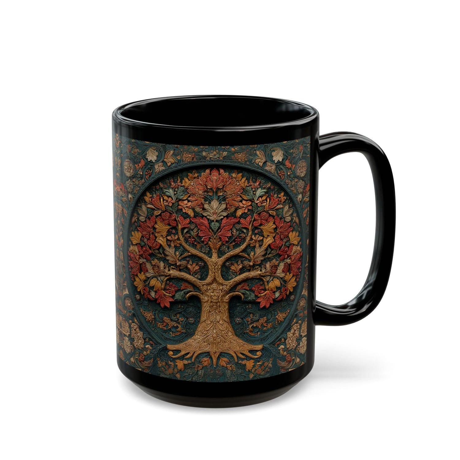 Autumn Tree of Life Mug Rustic Fall Coffee Cup with Ornate Leaf Design ...