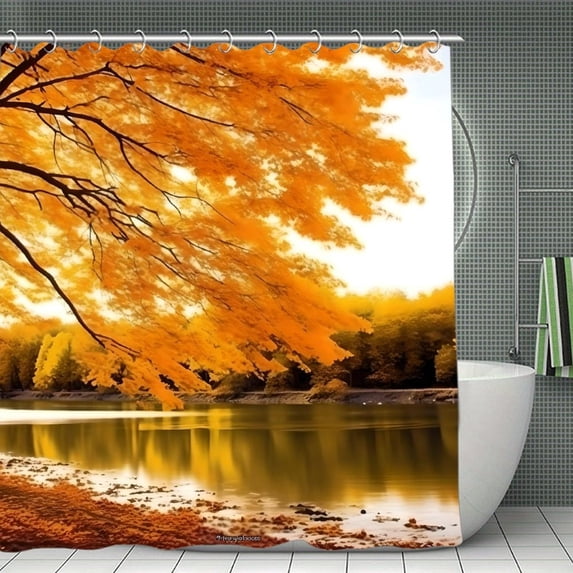 Autumn Tree with Yellow Leaves Shower Curtain 70.8x70.8 Inch,Bathroom ...
