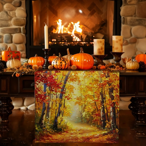 Autumn Trees Maple Leaves Table Runner Kitchen Dining ration Table ...