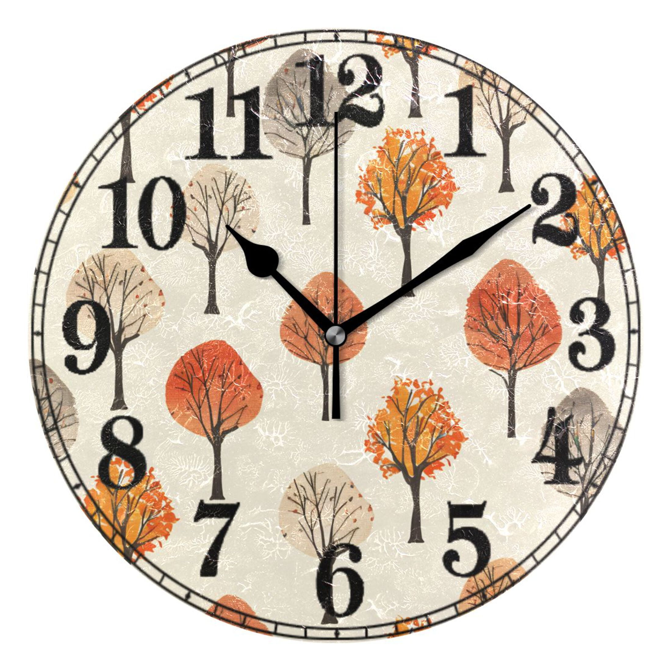 Autumn Trees Pattern Silent Wall Clock 10" Non-Ticking Battery Clock ...
