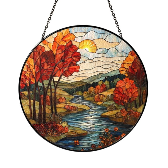 Autumn Trees River Landscape Stained Glass Style Suncatcher Window ...