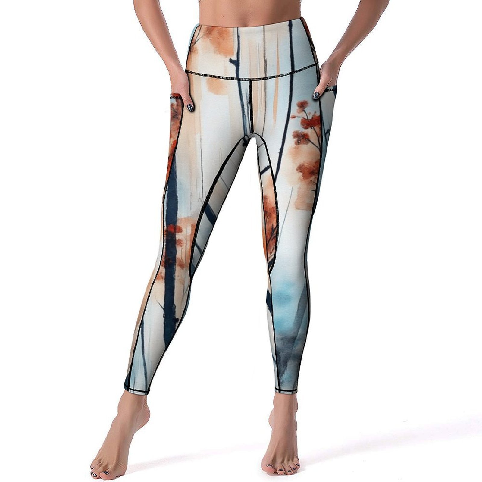 Autumn Trees Watercolor Painting Leggings Gym Wear Gym Sportswear Woman ...