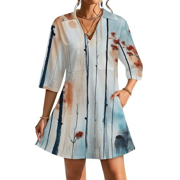 Autumn Trees Watercolor Painting Womens Dress With Pockets Summer V ...