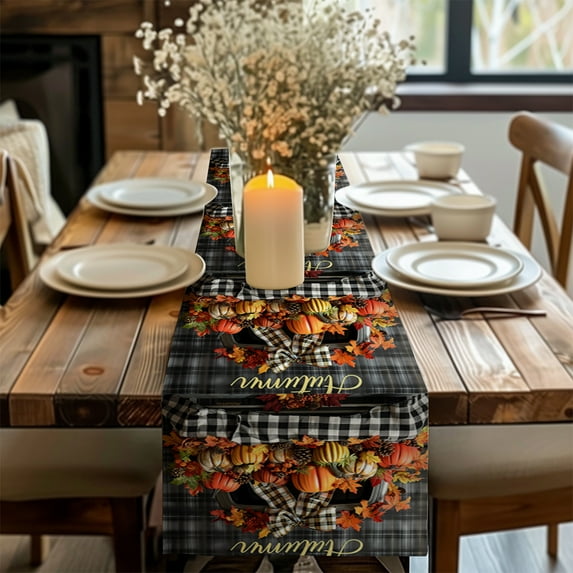 Autumn Truck Pumpkin Maple Leaf Table Runners Washable Dresser Dining ...