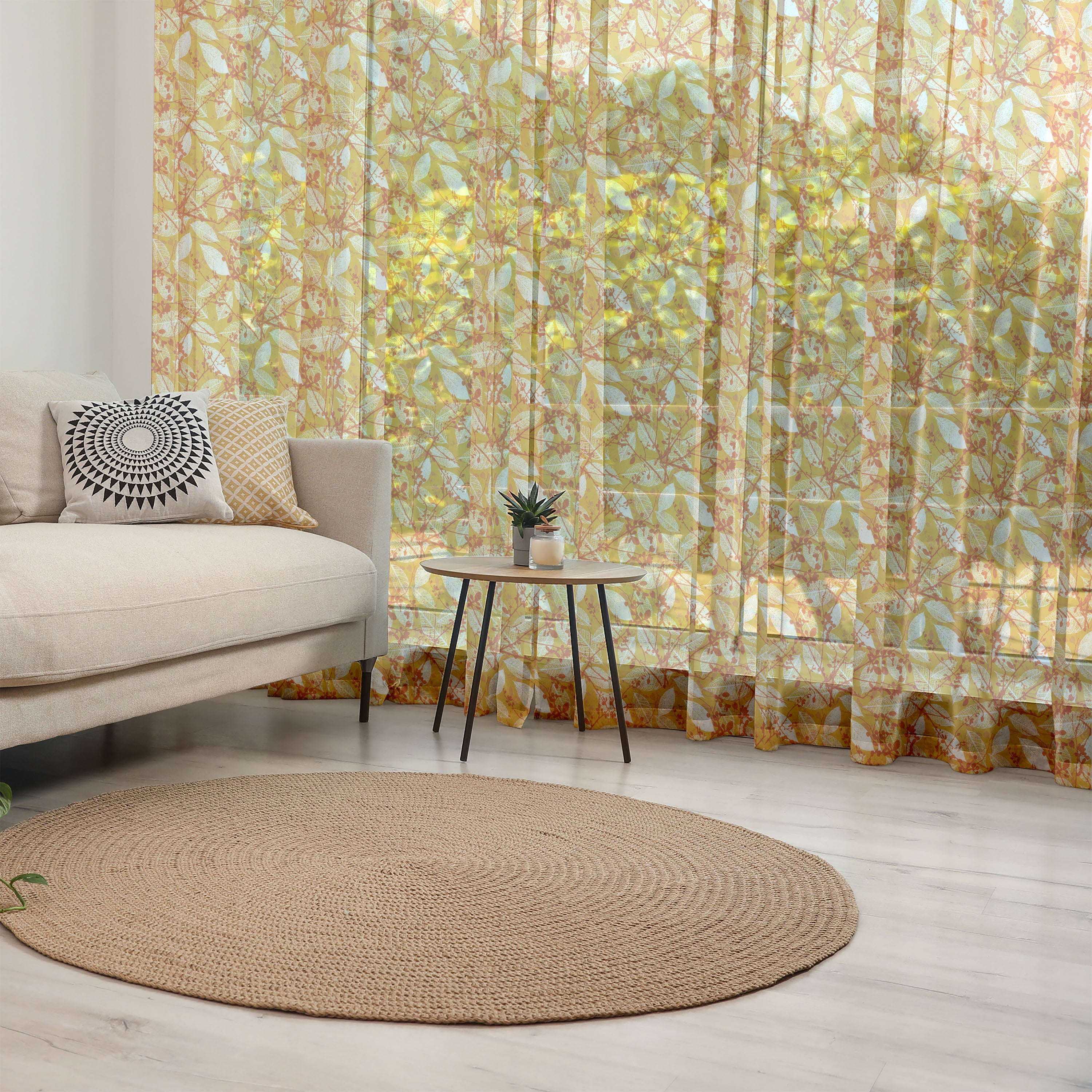 Autumn Tulle Curtains with Rod Pocket, Fall Season Foliage Pattern with ...