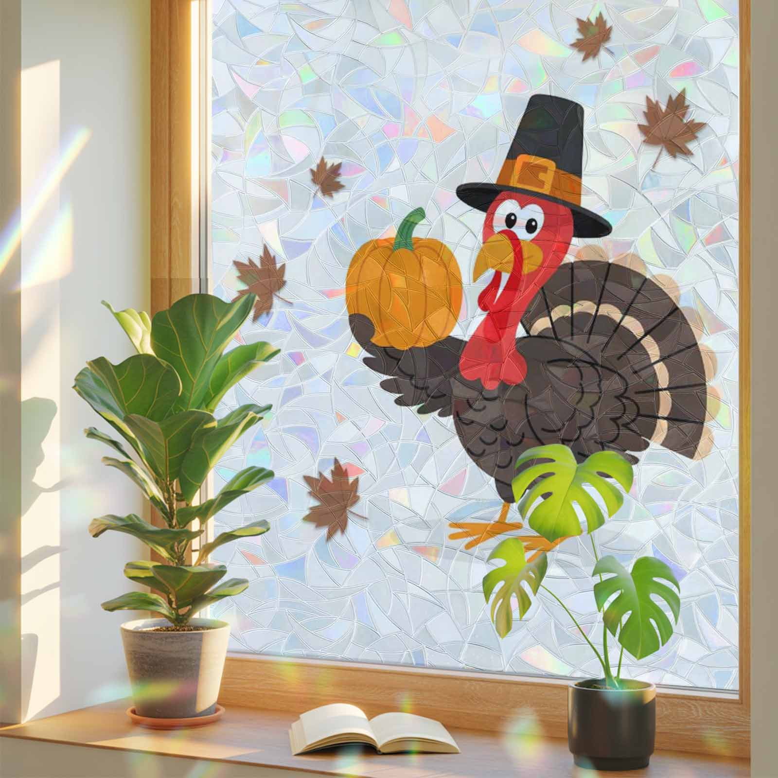 Autumn Turmeric Pumpkin Maple Leaf Window Privacy Film, Rainbow Film ...