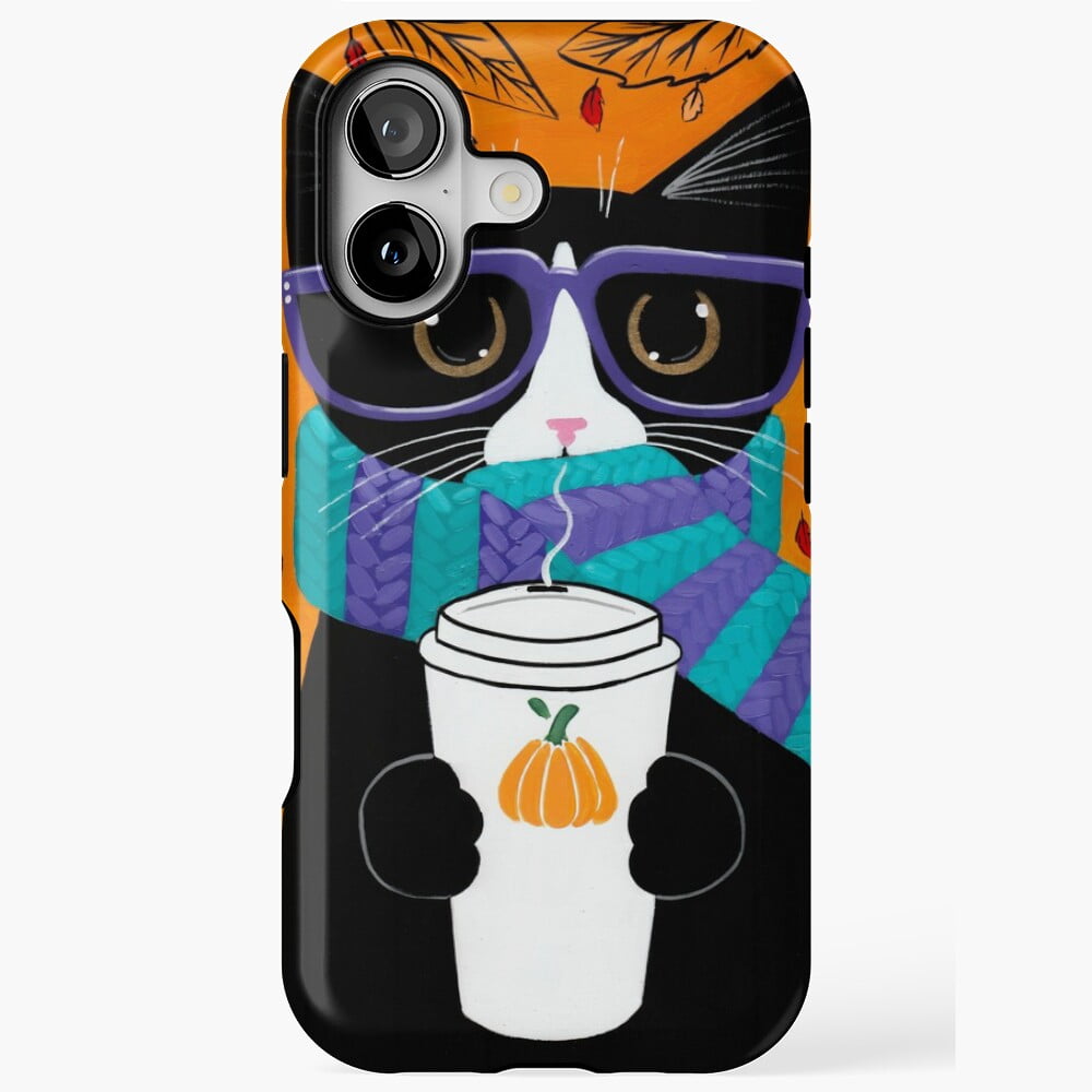 Autumn Tuxedo Coffee Cat Cozy Seasonal Design iPhone 17 to 11 Pro Max ...
